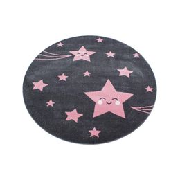 KADIMA DESIGN Kinderteppich Waschbar Sterne TASNA Strapazierf&auml;hig OEKO-TEX in Pink | Gr.: 160cm rund