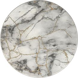 OTTO home Teppich &raquo;Juliet&laquo; rund 12 mm H&ouml;he modernes Marmor-Design, Kurzflor, pflegeleicht, weich gold Kunstfaser &Oslash; 120cm 1 Stk., 12mm, &Oslash; 120cm
