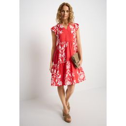 Lascana Damen Lascana Sommerkleid mit Blumenprint und s&uuml;&szlig;en Fl&uuml;gel&auml;rmeln, Sommerkleid, Strandkleid blau 34, N-Gr