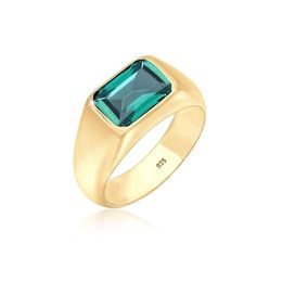 Elli Ring 925 Sterling Silber Siegelring in Gr&uuml;n | Gr.: 54