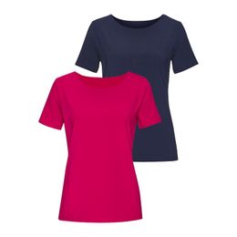 Lascana Damen Lascana T-Shirt &raquo;mit Rundhals-Ausschnitt&laquo; 2er-Pack, aus elastischem Jersey mit Baumwolle und Modal bunt 32/34