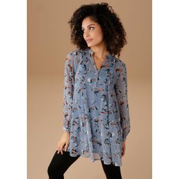 Aniston Selected Damen Aniston SELECTED Longbluse mit dekorativer Biesenverzierung blau 48
