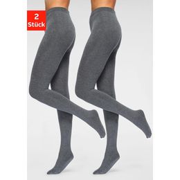 Lavana Damen Thermostrumpfhose Packung, 2 Stk. tlg. mit angerauter Innenseite grau L (44/46)