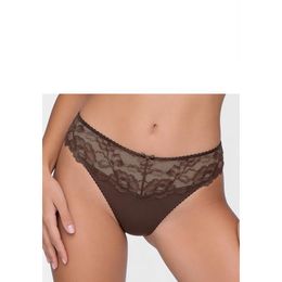 Lascana Damen Lascana String &raquo;Vittoria&laquo; mit seidiger Microfaser & floraler Spitze braun 32/34