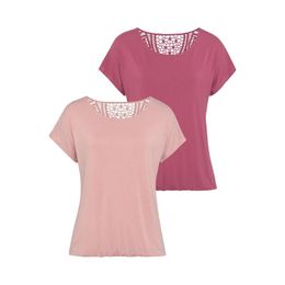 Vivance Damen Kurzarmshirt &raquo;mit Spitzeneinsatz am R&uuml;cken&laquo; 2er-Pack, aus elastischem Viskose-Jersey, sommerlich leicht bunt 36/38