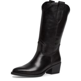 Tamaris Damen Westernstiefel , Blockabsatz, Langschaftstiefel mit Ziern&auml;hten, in spitzer Form schwarz 37