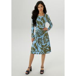 Aniston Selected Damen Aniston SELECTED Jerseykleid mit gerafften Taillenbund gr&uuml;n 40, N-Gr