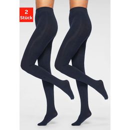 Lavana Damen Thermostrumpfhose Packung, 2 Stk. tlg. mit angerauter Innenseite blau L (44/46)