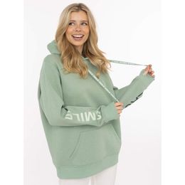Zwillingsherz Damen Hoodie &raquo;"SMILE & LAUGH"&laquo;, Print am Arm und Brust, Kapuze mit bedruckter Kordel, K&auml;ngurutasche gr&uuml;n S/M