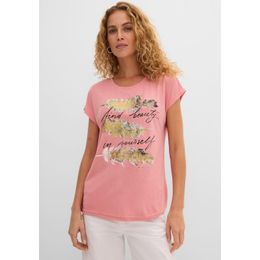 bonprix Damen bonprix T-Shirt &raquo;T-Shirt mit Glitzerdruck&laquo; schmale Passform, Kurzarm, mit Glitzerdruck rosa 40/42 (M)