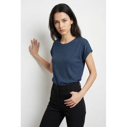 V&eacute;ro Moda Vero Moda Damen Kurzarmpullover &raquo;VMBRIANNA SS O-NECK PULLOVER BOO REP&laquo; mit &uuml;berschnittenen Schultern mit Umschlagsaum blau S