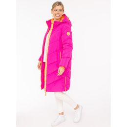 Zwillingsherz Damen Steppmantel &raquo;"Happy Vibes"&laquo; Print an Kapuze, farbigen Details und Zippern pink L