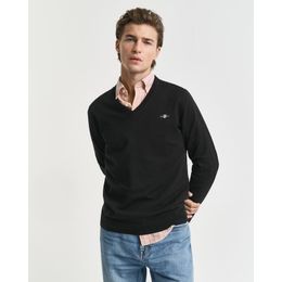 Gant Herren V-Ausschnitt-Pullover &raquo;Classic Cotton V-Neck&laquo; Premium Strickjersey aus weicher 100% Baumwolle, &Uuml;bergangspullover schwarz S
