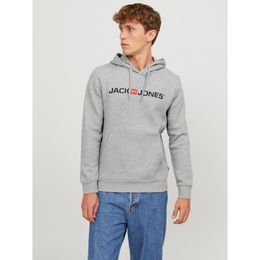 Jack & Jones Jack & Jones Herren Kapuzensweatshirt &raquo;JJECORP Hoodie mit Logo und hohem Tragekomfort&laquo;, bedruckt, casual, regular fit, Baumwollmischung, Rundhals grau