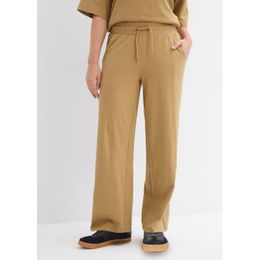 bonprix Damen bonprix Jerseyhose aus Baumwolle, lockere Passform, weites Bein, Casual Stil beige 44/46 (L), N-Gr