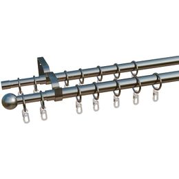 Indeko Gardinenstange &raquo;Formentor&laquo; &Oslash; 20 mm 2 l&auml;ufig-l&auml;ufig ausziehbar stufenlos verstellbare Teleskopstange silber Stahl L: 120cm - 230cm &Oslash; 20mm, 1 Stk
