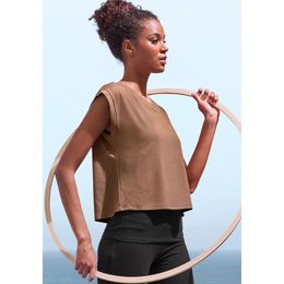 active by Lascana Lascana Active Damen LASCANA ACTIVE Layershirt 2 in 1 T-Shirt im Layer-Design braun XS (32/34)