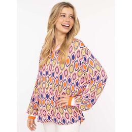 Zwillingsherz Damen Blusenshirt &raquo;"Ornament"&laquo; lang&auml;rmlig, V-Neck, Ornament-Print, sportive B&uuml;ndchen bunt S/M