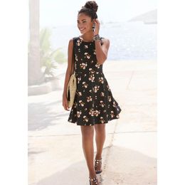 Vivance Damen Strandkleid &raquo;mit Blumenprint&laquo; Ohne Taschen Minikleid, Sommerkleid aus Baumwolle, Skaterkleid, Jerseykleid schwarz 40, N-Gr