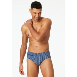 Schiesser Herren Badeslip &raquo;Aqua&laquo; mit kleiner RV-Tasche, Bindekordel am Bund, gestreift blau 8, N-Gr