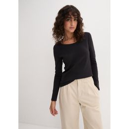 bonprix Damen bonprix Langarmshirt leicht taillierte Passform, Rundhalsausschnitt, aus reiner Baumwolle schwarz 40/42 (M)