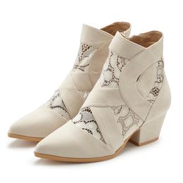 Lascana Damen Lascana Stiefelette mit Spitze & bequemen Blockabsatz, Cowboy Boots, Westernstiefel beige 36