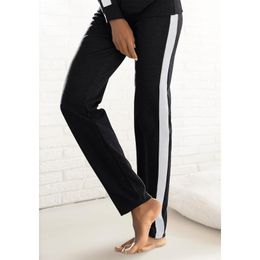 Bench. Loungewear Damen Loungehose mit Seitenstreifen und geradem Bein, Loungewear schwarz-wei&szlig; 32/34, N-Gr
