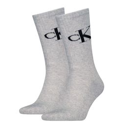 Calvin Klein Jeans Herren Socken &raquo;CKJ MEN SOCK 2P MONOGRAM&laquo; 2 Paar, 2 Stk. tlg. mit verst&auml;rkter Ferse, komfortable Frotteesohle grau 43-46
