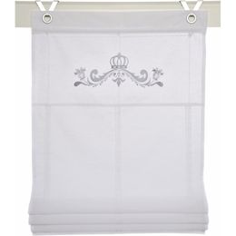 Kutti Raffrollo &raquo;Kessy Crown&laquo; mit Hakenaufh&auml;ngung ohne Bohren &Ouml;senrollo, wei&szlig;, blickdicht, bestickt, Motiv, Krone, silber wei&szlig; Obermaterial: 65% Baumwolle, 