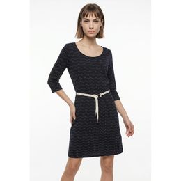 Ragwear Damen Jerseykleid &raquo;LILITHA ZIG ZAG O&laquo; mit Taillen-Bindeg&uuml;rtel blau M, N-Gr