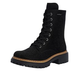 Rieker Damen Schn&uuml;rboots Schn&uuml;rstiefelette, Blockabsatz, mit Glitzersteinchen verziert schwarz 43