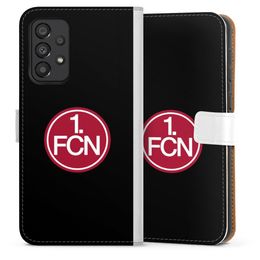 DeinDesign Galaxy A33 5G Handy Klapph&uuml;lle Handyh&uuml;lle aus Kunst Leder wei&szlig; Flip Case Official Licensed Product 1. Fc N&uuml;rnberg 1. Fcn Sideflip mit Lasche
