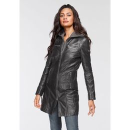 Mauritius Damen Ledermantel &raquo;Bente&laquo; 2-in-1-Lederjacke mit abnehmbarem Kapuzen-Inlay aus Jerseyqualit&auml;t schwarz M/38 Trachtenmode