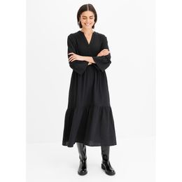 bonprix Damen bonprix Maxikleid f&uuml;r Fr&uuml;hjahr und Sommer, aus reiner Baumwolle, Oversize-Fit schwarz 42, N-Gr