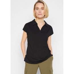 bonprix Damen bonprix T-Shirt Regular Fit Passform, Kurzarm, offener Polokragen schwarz 40/42 (M)