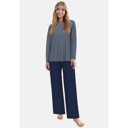 Tom Tailor Damen Tom Tailor Loungeanzug &raquo;Sitia&laquo; 2 tlg. Langarm, Rundhalsausschnitt, basic, leicht, Baumwollmix blau 40L