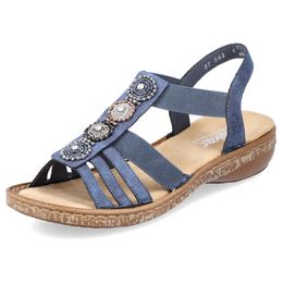 Rieker Damen Riemchensandale , Sommerschuh, Sandalette, Keilabsatz, mit Zierperlen besetzt blau 39