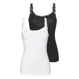 Lascana Damen Lascana Unterhemd 2er-Pack, mit innenliegendem Bustier, Spaghettitr&auml;ger-Top, Unterziehshirt schwarz-wei&szlig; 40/42, N-Gr