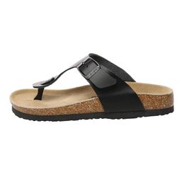 EVER AU Damen Flamingo Leder Zehenstegsandalen - Schwarzes Leder
