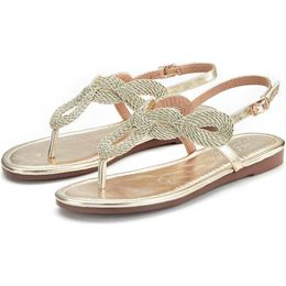 Lascana Damen Lascana Zehentrenner &raquo;Sommerschuh, offener Schuh,&laquo; Sandale, Pantolette im Metallic-Look VEGAN gold 36