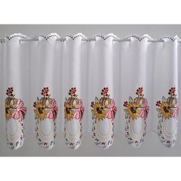 Stickereien Plauen Scheibengardine &raquo;K&uuml;rbis&laquo; Stangendurchzug 1 Stk. tlg. mit echter Plauener Spitze Stickerei bunt Voile, Polyester 40cm, Stangendurchzug, 95cm