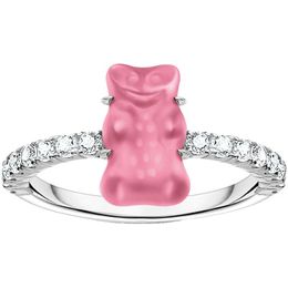 Thomas Sabo Damen Thomas Sabo Fingerring &raquo;Thomas Sabo x HARIBO Schmuck: Ring mit Goldb&auml;r&laquo; mit Kristallglas, Zirkonia (synth.) pink 60, Silber 925 (