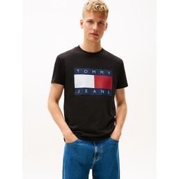 Tommy Jeans Herren T-Shirt Rundhalsausschnitt, Regular Fit, Logo-Druck schwarz L