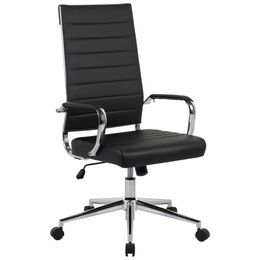 Venda Drehstuhl, Schwarz, Chrom, Metall, Leder, Echtleder, Rindleder, Drehkreuz, 63.5x104-113x55.5 cm, Sitzfl&auml;che 360&deg; drehbar, Arbeitszimmer, B&uuml;rost&uuml;hle, Drehst&uuml;hle
