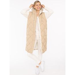 Zwillingsherz Damen Steppweste &raquo;"Love Print"&laquo; modisch, Doppelzipper, Druckkn&ouml;pfe, knielang, Kapuze beige XXL