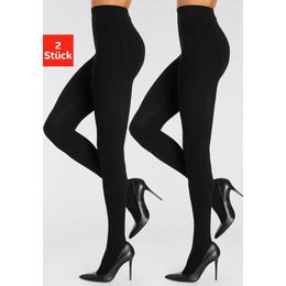 Lascana Damen Lascana Strickstrumpfhose 2 Stk. mit Zopfmuster schwarz 36/38
