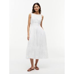 Tommy Hilfiger Damen Tr&auml;gerkleid &raquo;SMOCK TIE NS MIDI DRESS&laquo; Ohne Tasche Baumwollmischung, Smok-Einsatz wei&szlig; XL (46), N-Gr