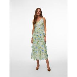 V&eacute;ro Moda Vero Moda Damen Tr&auml;gerkleid &raquo;VMSMILLA S/L V-NECK LONG FRILL DRESS WVN&laquo; Kunstfaser bunt L, N-Gr