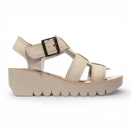 Fly London Damen-Keilsandalen YUDD236FLY aus cremefarbenem Leder