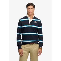 Superdry Herren Langarm-Poloshirt &raquo;VINTAGE ATHLETIC STRIPE RUGBY&laquo; Baumwolle, relaxed fit blau L